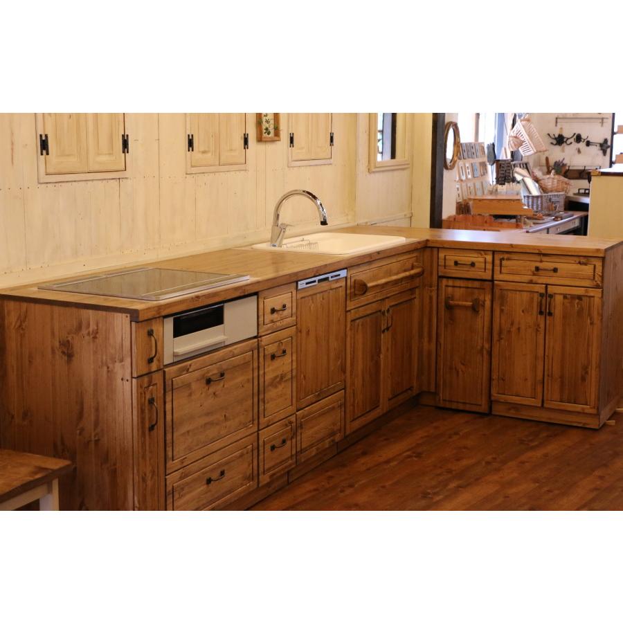 カントリー キッチン L型 W2960 W1550 木天板 木目調 メラミン天板 オーダー家具 サイズ変更可能 北欧 無垢 木製 パイン材 ...
