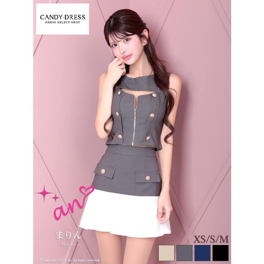 【an/アン】バストカット/ ジッパー/ ボタン/ ノースリ/ 裾プリーツ/ フレア/ セットアップ/ ミニドレス/ キャバドレス / ワンピース/ ドレス [AOC-3814 ...