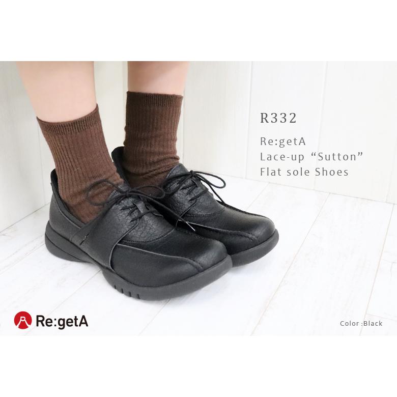 リゲッタ シューズ レディース靴 R332 コンフォート すっとん レースアップ ハンズフリー 立ち仕事 軽い 黒 Re:getA 日本製 ...