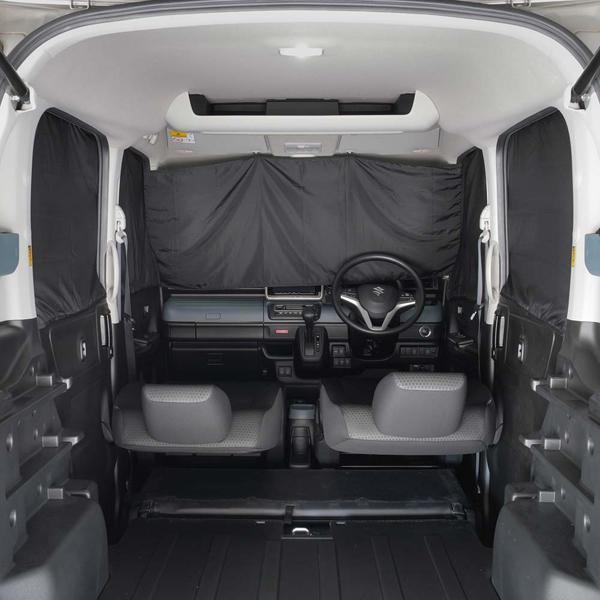 BONFORM スズキ スペーシアベース 専用 車中泊 プライバシー カーテン MK33V 2022.8- 軽自動車 1台分セット ブラック 黒 マグネット 磁石 固定 M4-94 7911 ...