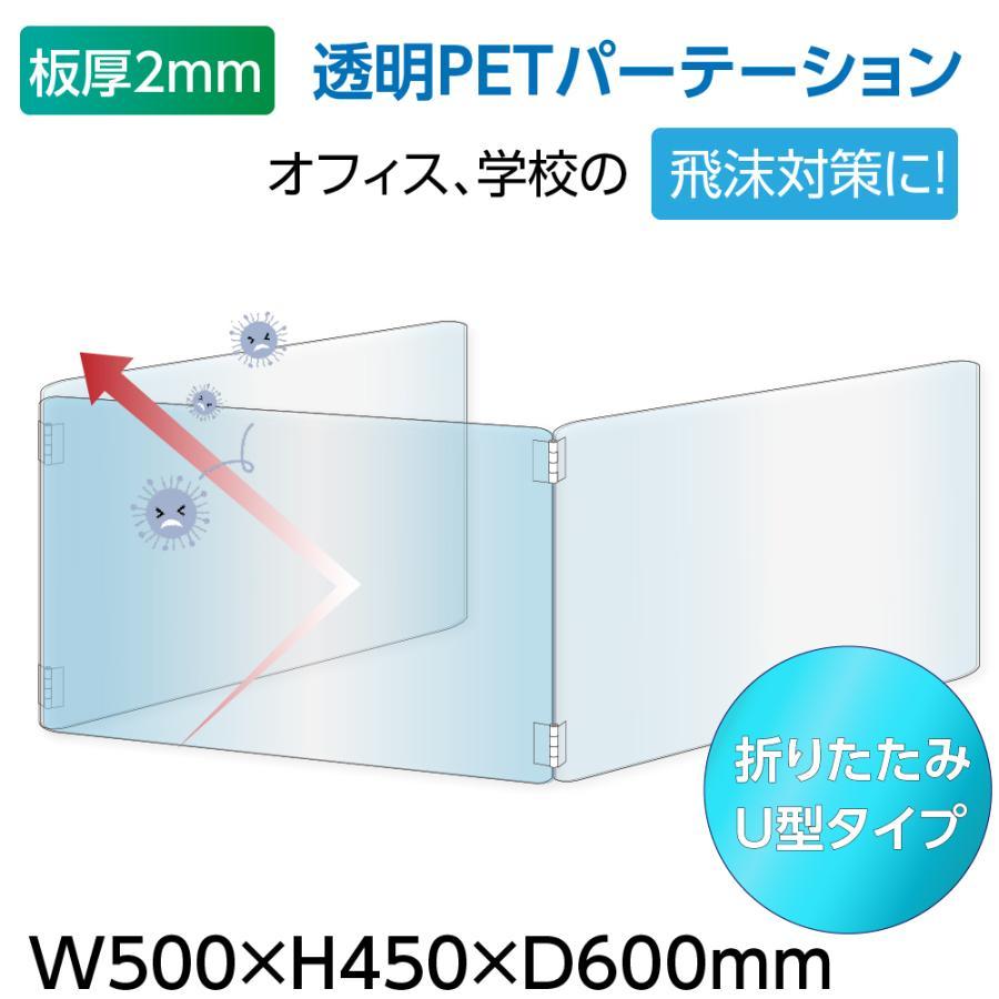 サインキングダム U字型 透明PETパーテーション 横幅500x高さ450x奥行600mm 板厚2mm 3面タイプ デスク用スクリーン 衝立 間仕切り（pet2-u5060） : Car ...