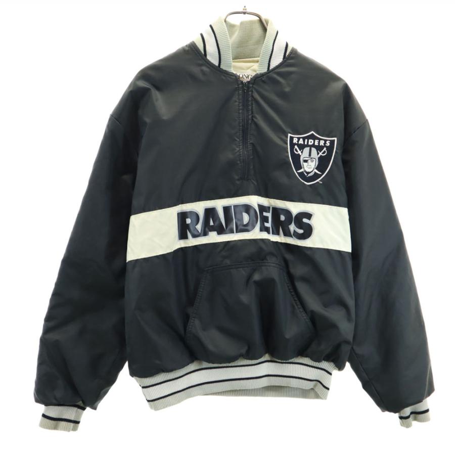 デロング 80s USA製 ヴィンテージ ハーフジップ ナイロンジャケット L ブラック DeLONG NFL RAIDERS プルオーバー ...