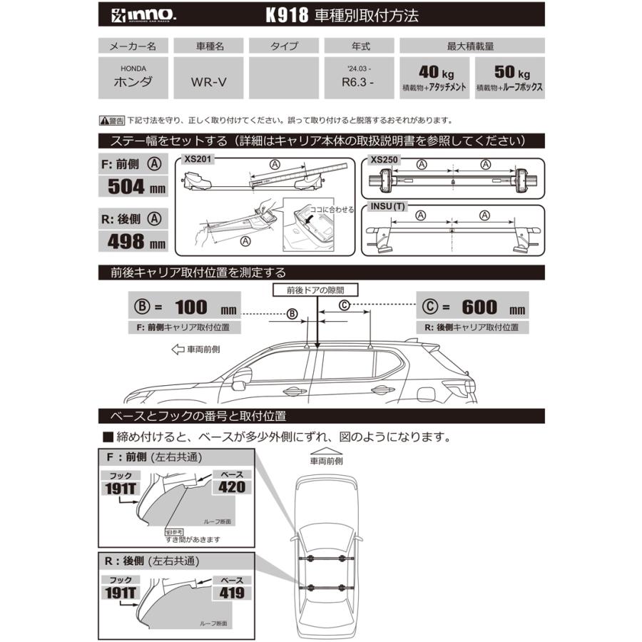 ホンダ WR-V R6.3〜 型式 DG5 スクエアベース 車種別 ベースキャリアセット キャリア バー ルーフ ベース セット INSUT K918 INB127 inno (P01 ...