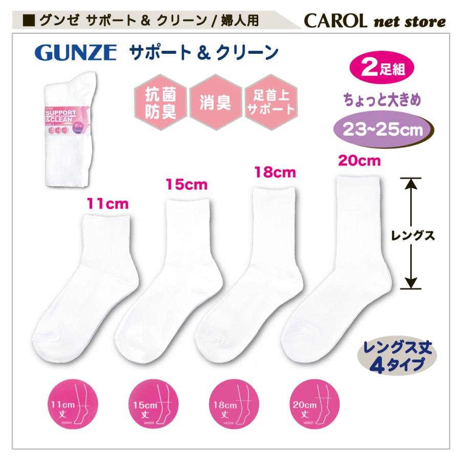 GUNZE グンゼ サポート&クリーン スクールソックス 23~25cm ちょっと大きめ 婦人用 靴下 学生 オフィス 2足組 抗菌防臭 メール便対応 : CAROL net store ...