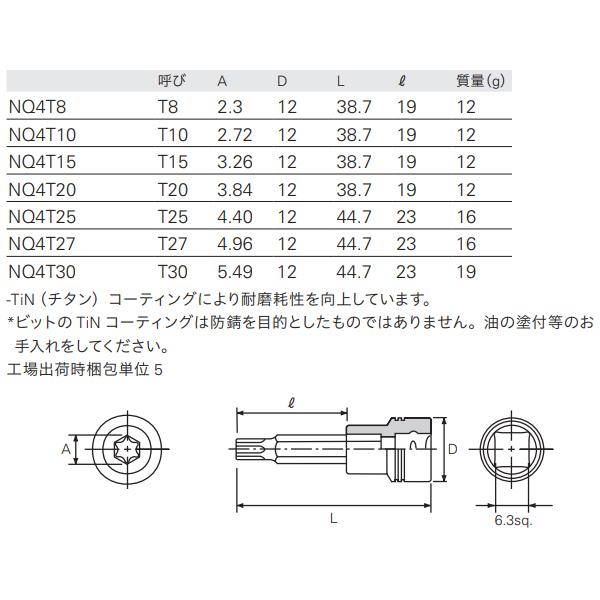 KTC ネプロス 6.3sq.T型トルクスビットソケット T8 NQ4T8 : CarParts TSC - 通販 - Yahoo!ショッピング
