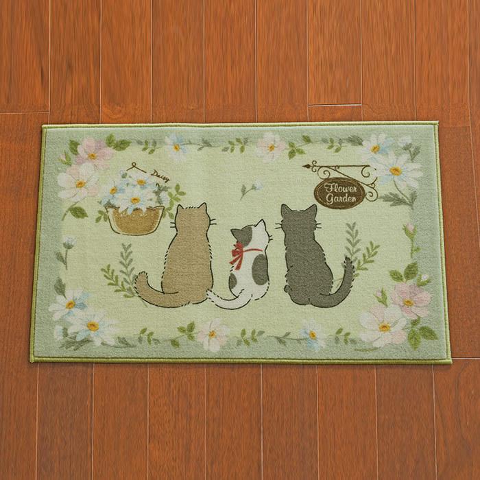 玄関マット スリーキャットフラワー 44×75 cm 洗える 滑り止め 屋外 室内 兼用 大人かわいい 猫 ネコ デザイン 送料無料 3周年記念イベントが