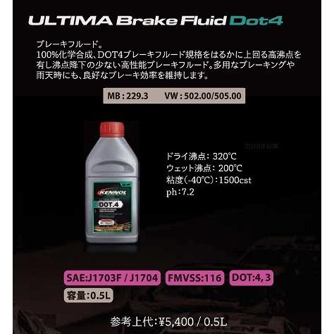 ケノール ブレーキフルード KENNOL ULTIMA Brake Fluid Dot4 J1703F / J1704 0.5L 100 ...
