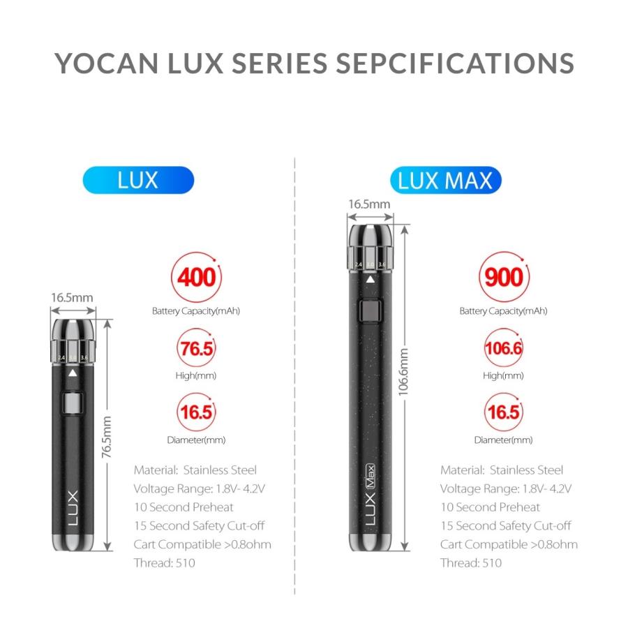 ヴェポライザー Yocan LUX MAX 510 Twist Battery 900mAh 【アトマイザー付き リキッド用】 CBD VAPE ヨーキャン ツイスト 大容量バッテリー ...