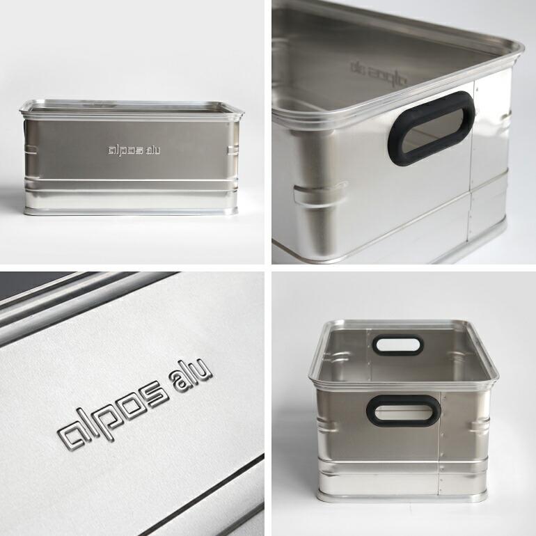 アルミコンテナ 収納 ボックス 46L 持ち手付き ガレージ アウトドア ヨーロッパ ALPOS アルポス ALUMINUM CONTAINER OPEN TOP (シルバー) Mサイズ ...