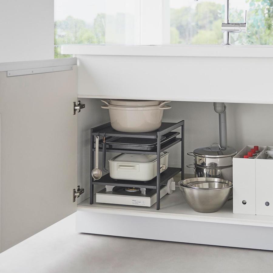 tower シンク下収納 正規品 タワー 高さ調節シンク下ラック 3段 多機能ラック 高さ調節 ハンドル フック付き シンク下ラック キッチン収納 山崎実業 ブラック : クラシモノ CDF ...