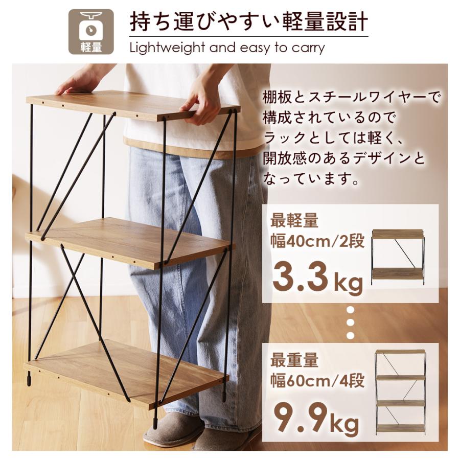 不二貿易 ezbo イジボ ラック ワイヤーラック 幅60cm 2段 オープンラック 棚 シェルフ リビング 収納 工具不要 簡単組立て ワイヤーフレーム ナチュラル ブラウン グレー ...