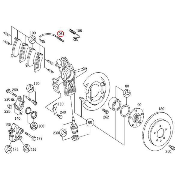 ブレーキパッドセンサー メルセデスベンツ MLクラス W163 ML270 CDI ML320 ML350 ML430 ...
