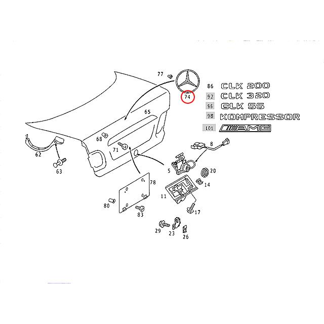 純正 スターマーク トランクエンブレム メルセデスベンツ CLKクラス W208 CLK200 CLK200コンプレッサー CLK320 ...