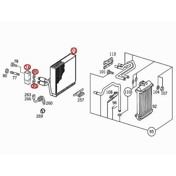 Mercedes-Benz エアコンエバポレーター＆エキパン＆Oリングセット メルセデスベンツ 2108300458 2108300084 ...