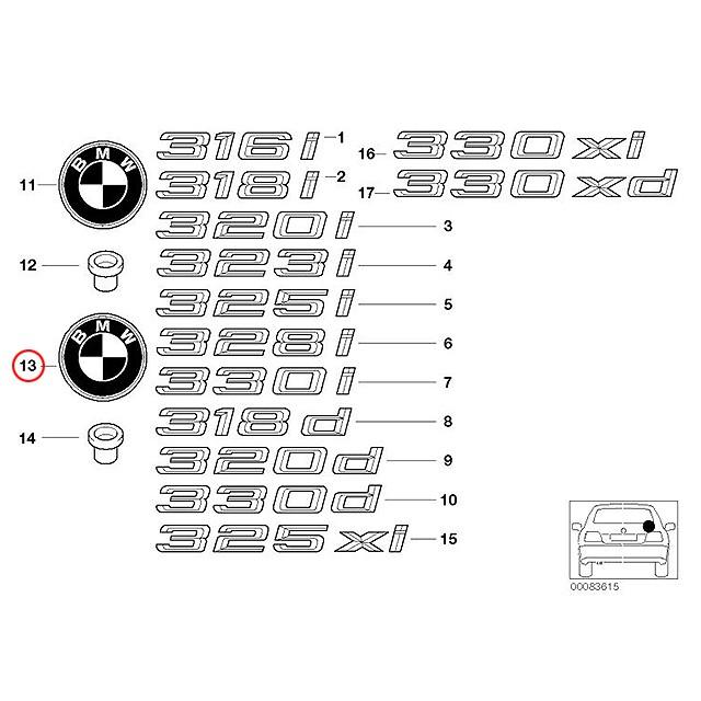 BMW 純正品 トランク エンブレム オーナメント リア BMW 3シリーズ E46 318i 320i 323i 325i 328i ...