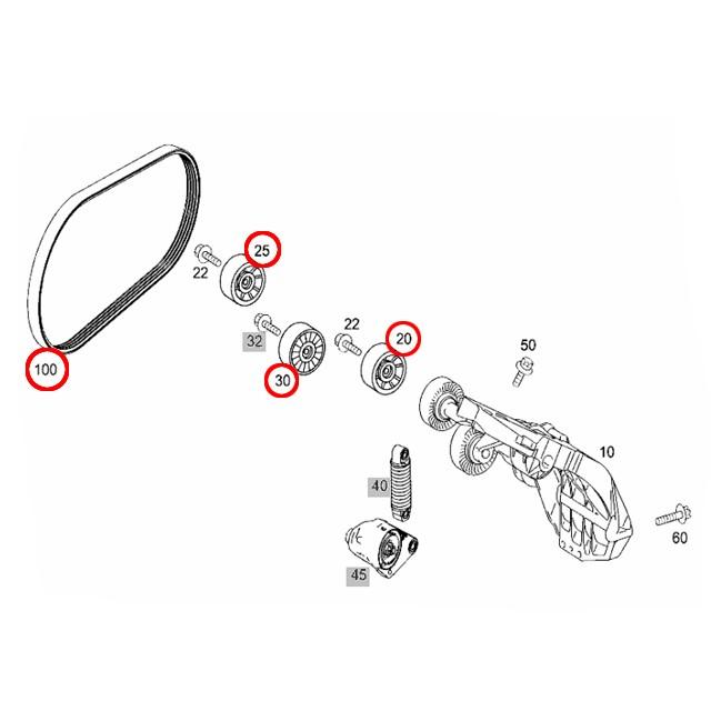 Mercedes-Benz M266用アイドラプーリー4点セット メルセデスベンツ Aクラス W169 A170 A180 A200 直4 ...