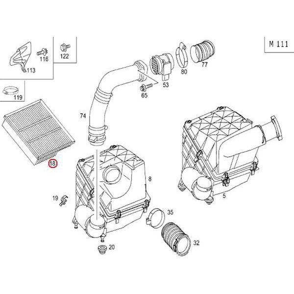 エアフィルター メルセデスベンツ CLKクラス W208 CLK200 CLK200コンプレッサー CLK320 M111 直4エンジン ...