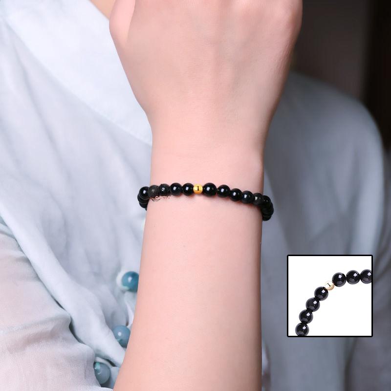 天然石 5A級パワーストーン 4mm18k珠 ゴールド babyオニキス 6mm 17cm ブレスレット レディース キッズ 仕事運 金運 勉強運 アクセサリー 全品ギフトラッピング : C ...