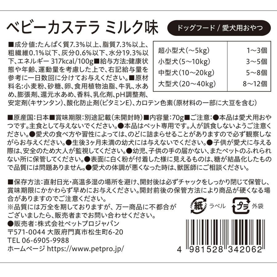 PetPro ペットプロ 国産おやつ ベビーカステラ ミルク味 70g : チャーム charm ヤフー店 - 通販 - Yahoo!ショッピング