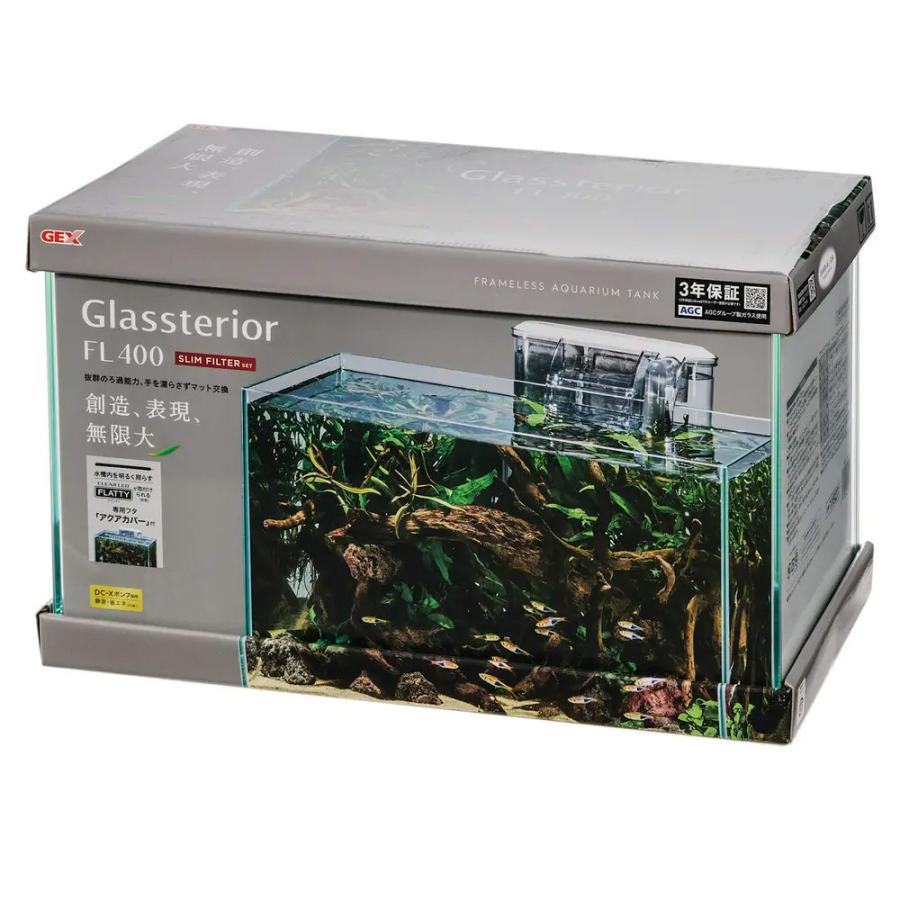 GEX ガラス水槽 グラステリアFL400 スリムフィルターセット＆クリアLED フラッティ ホワイト USBアダプター付 : チャーム charm ヤフー店 - 通販 - Yahoo!ショッピング