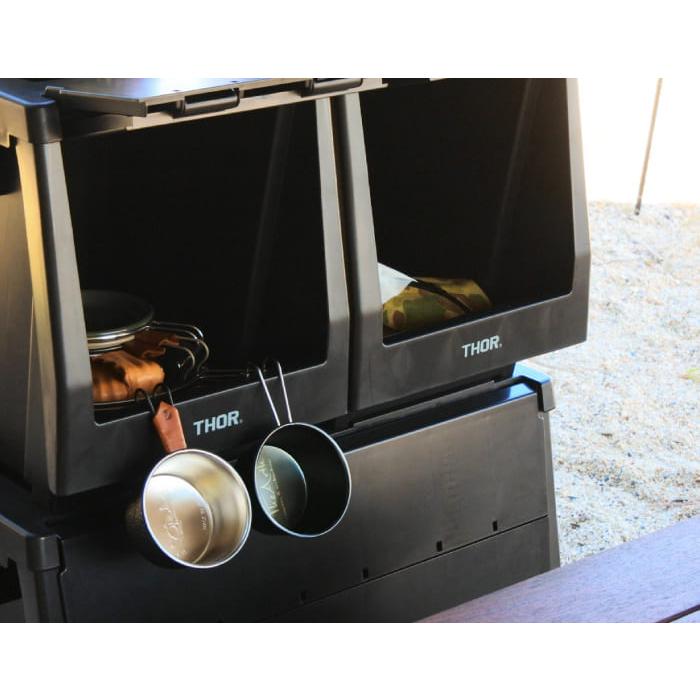 ( THOR STACKING SHELF CONTAINER 20L セット ソースタッキングシェルフコンテナー ) インテリア アウトドア 収納 蓋 横から 積み重ね 高耐荷重 ブラック ...