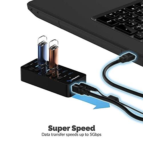 SABRENT usbハブ電源付き 12V/3A電源アダプタ 3.2 Gen 1、7ポート 36W（LED電源スイッチ搭載 ...