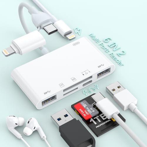 MFi認証品 iPhone SDカードリーダー 6in2 Lightning/Type C - USB3.0/Type C/SD/microSD 変換アダプタ メモリーカー ...