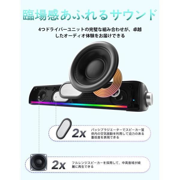 Nylavee PCスピーカー サウンドバー Bluetooth5.0 & AUX接続 4つのスピーカーユニット LEDライト搭載 大音 : チャンスAA - 通販 - Yahoo!ショッピング