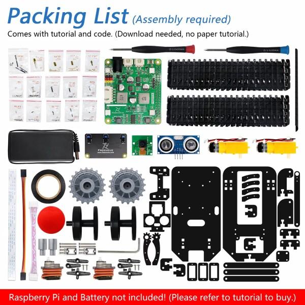 Freenove Raspberry Pi 4B / 3B+ / 3B / 3A+ 用 Tank Robot Kit、クローラーチャッシュ ...