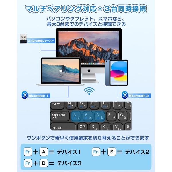 Ewin キーボード Bluetooth ワイヤレス 無線 2.4GHz（USBレシーバー付属）コンパクト Type-C充電式 JIS基 : 49074119504 : チャンスAA - 通販 ...