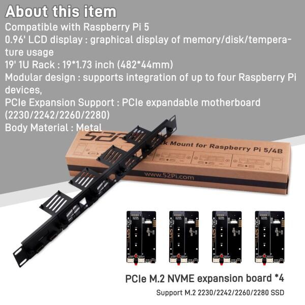 GeeekPi 19インチ 1U ラックマウント Raspberry Pi 5用 PCIe to M.2 NVMe SSDアダプター4個 ...