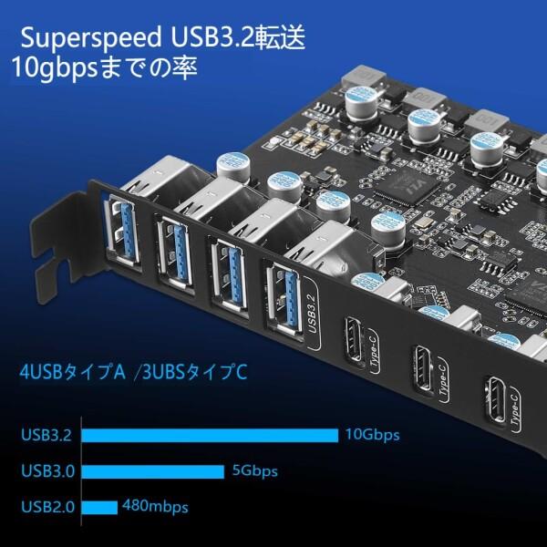 Farboko 7ポート USB 3.2 Gen 2 PCI Express (PCIe) 拡張カード 10 Gbps (4 Type-Aおよび3 Type-Cポート), PCデ : チャンス ...