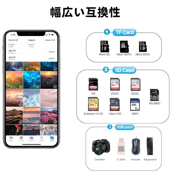 iPhone SDカードリーダー 3in1 USB/SD/TF変換アダプタ 設定不要 写真/ビデオ USB3.0 高速 双方向転 : チャンスAA - 通販 - Yahoo!ショッピング
