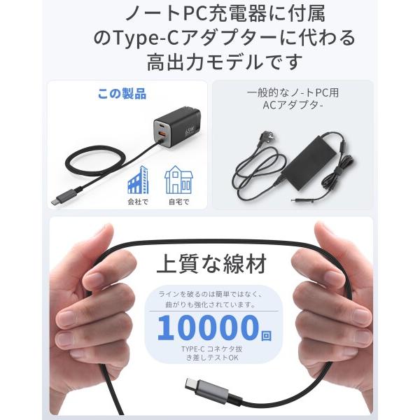 TOPADRE 65W 充電器 Type-C 1.5mケーブル一体型 3ポート急速充電ノートPC用 ACアダプター PD3.0/QC4/PPS対応 : チャンスAA - 通販 - Yahoo ...