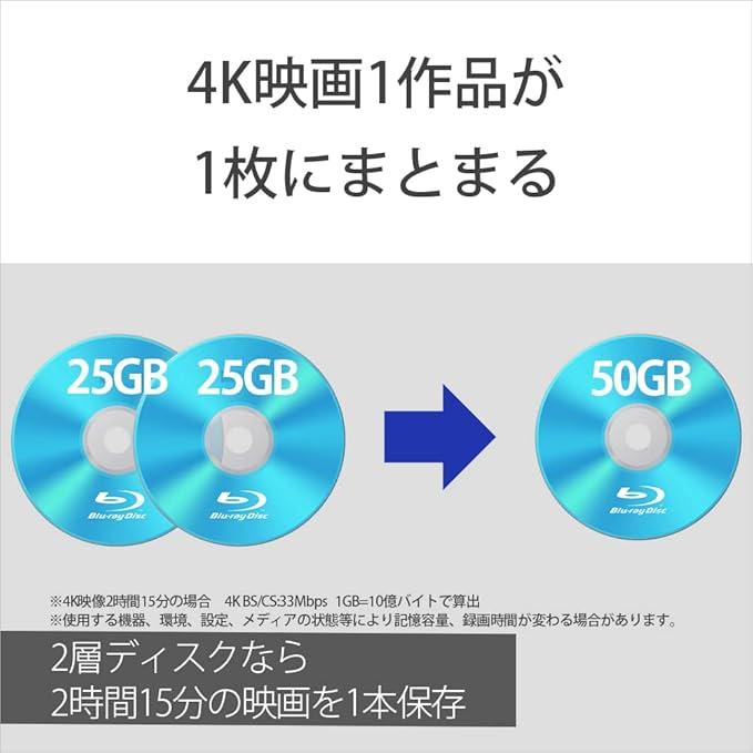 SONY（ソニー） 日本製 ブルーレイディスク BD-RE DL 50GB (1枚あたり地デジ約6時間) 繰り返し録画用 5枚入り 2倍速 ...