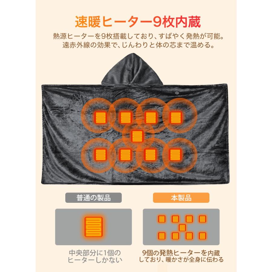 【クーポンで3680円】電気毛布 USB 電気ひざ掛け 帽子付き 40800mAhバッテリー付き フランネル 大判 150×85cm 電気ブランケット USB給電式 3段階温度調節 ...