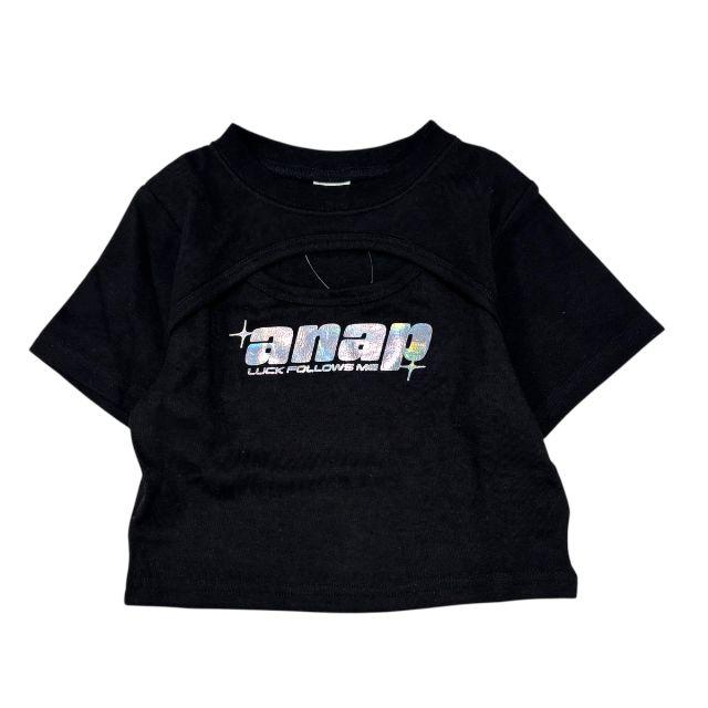 2025春夏新作 ANAP GIRL キッズお揃い シルバーロゴプリントミニトップス No.913-7674 アナップガール 半袖 ショート丈 カジュアル オシャレ 人気 可愛い ...