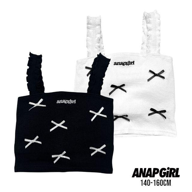 2025春夏新作 ANAP GIRL リボンモチーフパッド付きキャミソール No.913-7678 アナップガール 女の子 パッド入り インナー レース ロゴ 可愛い オシャレ ...