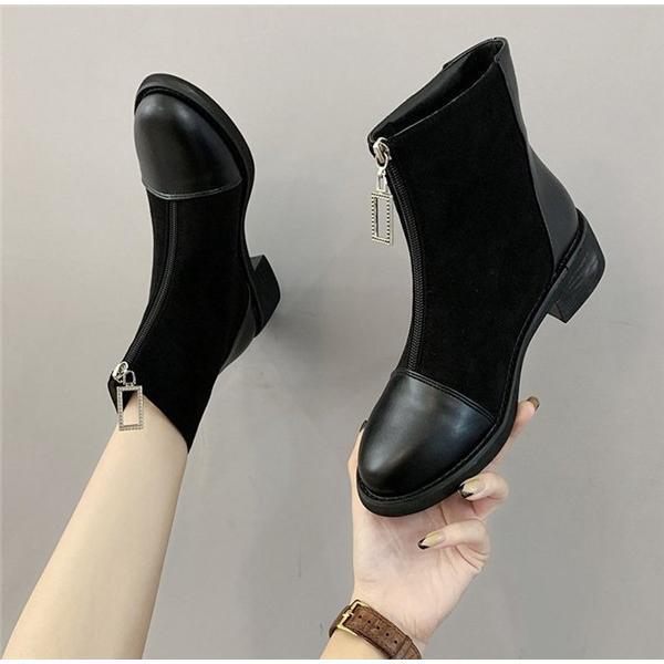 2タイプ ショートブーツ レディース シューズ 美脚 ファスナー