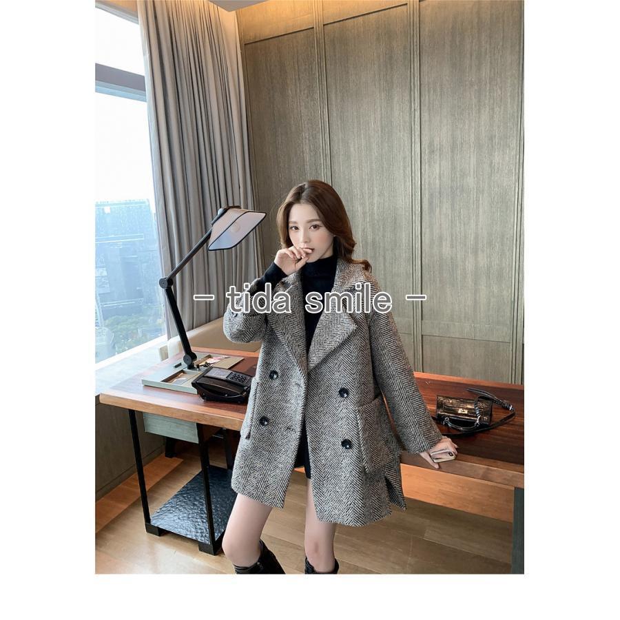 チェスターコート レディース 秋冬 チェック柄 ミディアム丈 ラシャ