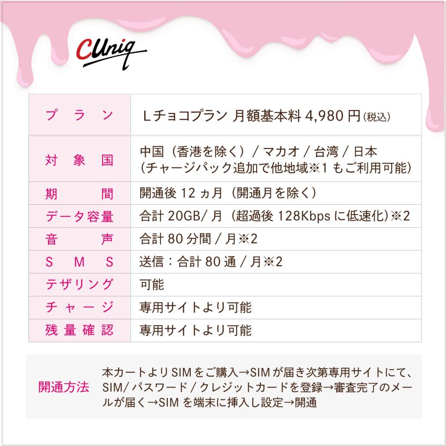 チョコSIM Lプラン データ/音声/SMS付きSIMカード 中国SIM マカオSIM 台湾SIM 日本SIM 中国聯通 China unicom :choco-L-1:China ...