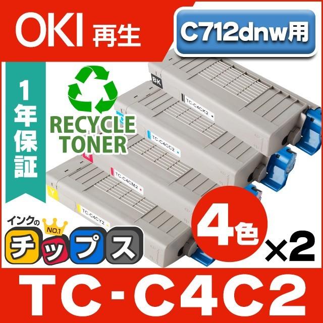 インクのチップス TC-C4C2 （TCC4C2） OKI用（沖電気用） トナーカートリッジ 増量版 TC-C4CK2+TC-C4CC2+TC-C4CM2+TC-C4CY2 4色×2 ...