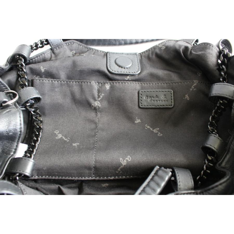 agnes b． VOYAGE 1270/中古/agnes VOYAG Eアニエスベーボヤージュ ショルダーバック ブラックレザー ブラックチェーン 牛革100％ : 地産の黒部Yahoo!店 ...