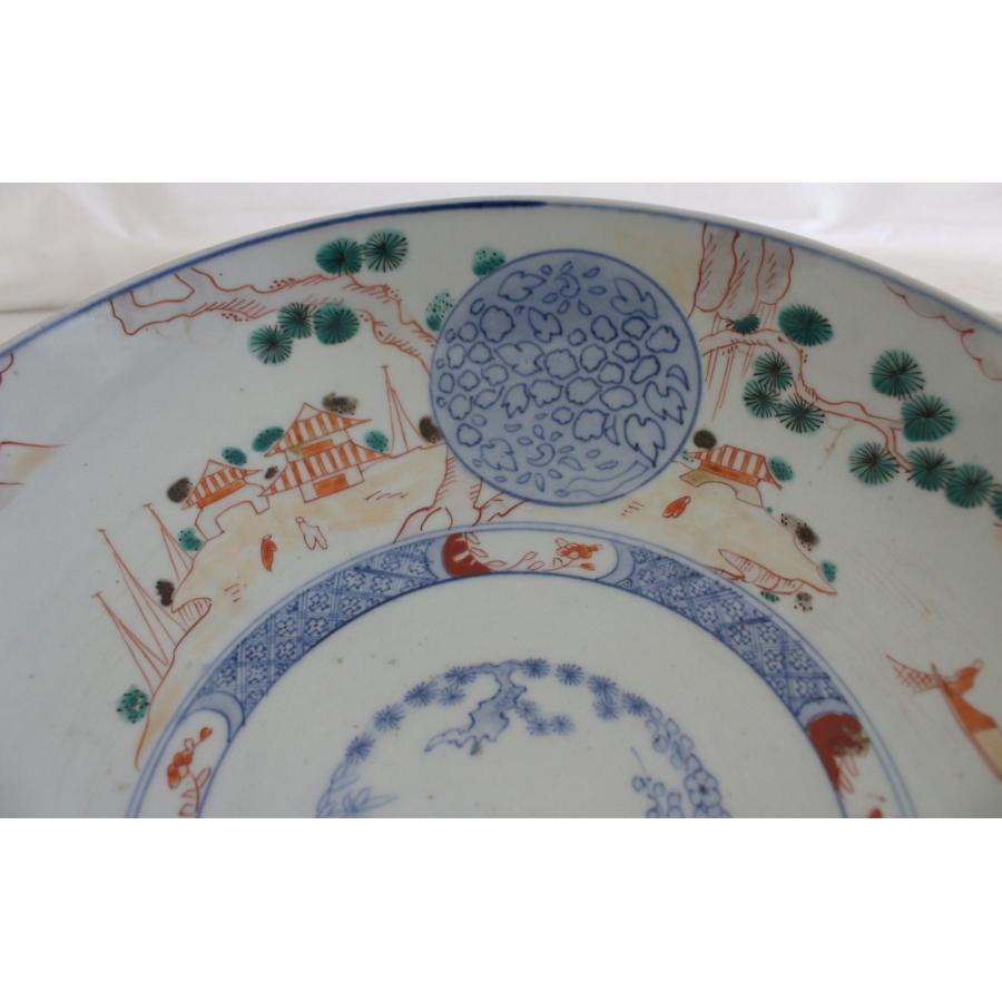 1370/染付大皿 「富貴長春」 直径34cm 高さ6.5cm 絵柄：金彩色絵 ★検索ワード：美術品・骨董品・古美術・古伊万里 : 地産の黒部Yahoo!店 - 通販 - Yahoo!ショッピング