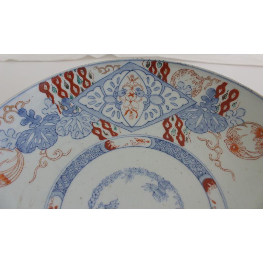 1370/染付大皿 「富貴長春」 直径34cm 高さ6.5cm 絵柄：金彩色絵 ★検索ワード：美術品・骨董品・古美術・古伊万里 : 地産の黒部Yahoo!店 - 通販 - Yahoo!ショッピング