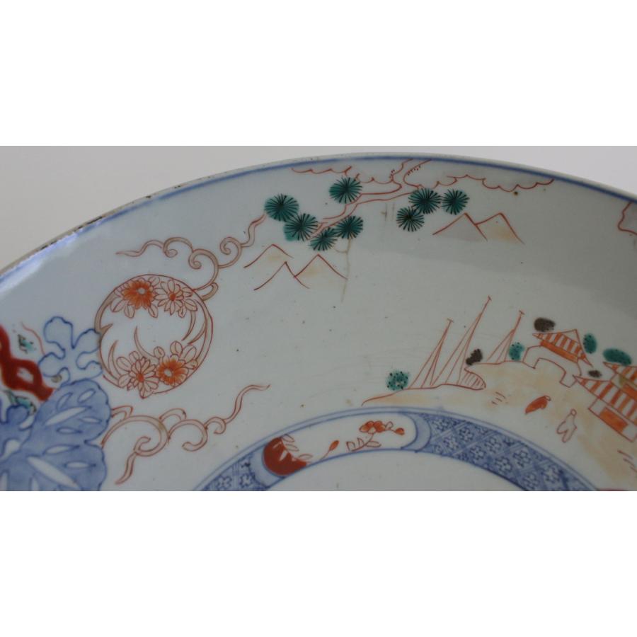 1370/染付大皿 「富貴長春」 直径34cm 高さ6.5cm 絵柄：金彩色絵 ★検索ワード：美術品・骨董品・古美術・古伊万里 : 地産の黒部Yahoo!店 - 通販 - Yahoo!ショッピング