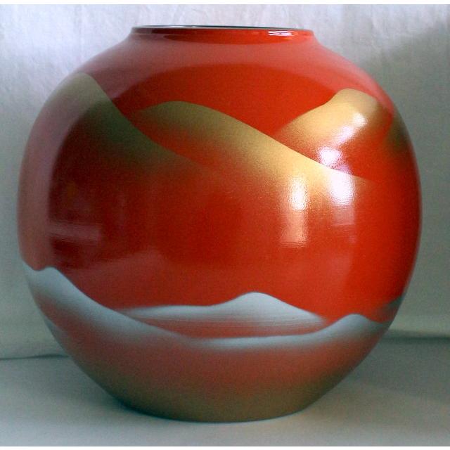 499/中古/九谷焼 九谷旭山 絵柄：連山 朱色・オレンジ ★花入れ.花器.壺 : 地産の黒部Yahoo!店 - 通販 - Yahoo!ショッピング