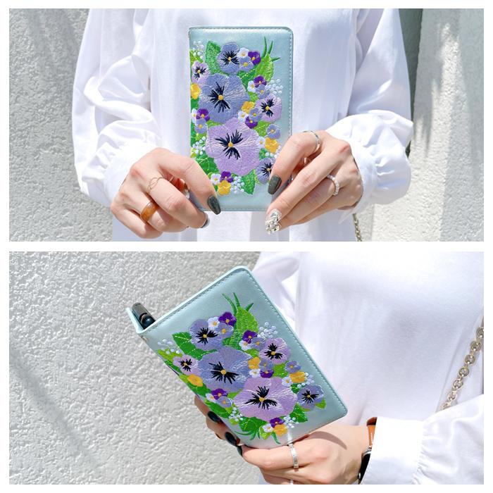 らくらくスマートフォン F-52B F52B ケース カバー 手帳型ケース 手帳型 手帳 F-52Bケース F-52Bカバー F-52B手帳 F-52B手帳型 パンジー 刺繍 :f52b ...