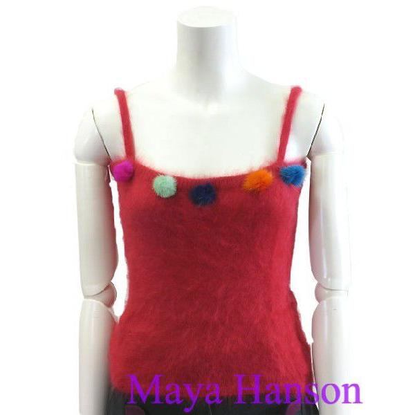 MAYA HANSON セーター サイズ-S/S ノースリーブ レッド/赤 シンプルニット ミンク ポンポン アンゴラ昆 キャミソール ニット ...