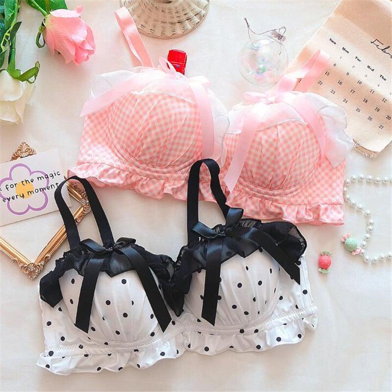 （A-Cカップ） レース 可愛い 下着 全3色 ドット柄 チェック柄 ワイヤーなし ブラショーツセット : 長楽ストア - 通販 - Yahoo!ショッピング